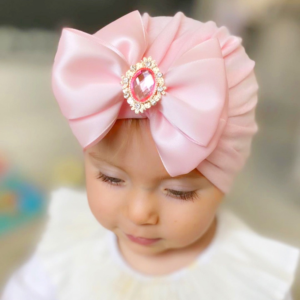 Baby Hats Caps Big bow Turban Hair Bowknot Rhinestone Head Wraps for ...