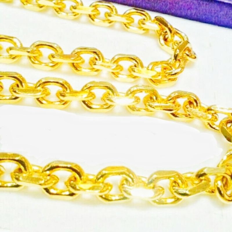 Long Anchor Chain Necklace Gold Korea 24K Pure Gold Plated 4 Sizes ...