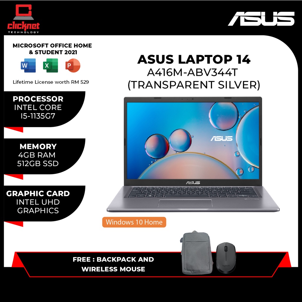 Asus Laptop A416M-ABV344T / ABV550W / ABV551W (Celeron® N4020/4GB RAM ...