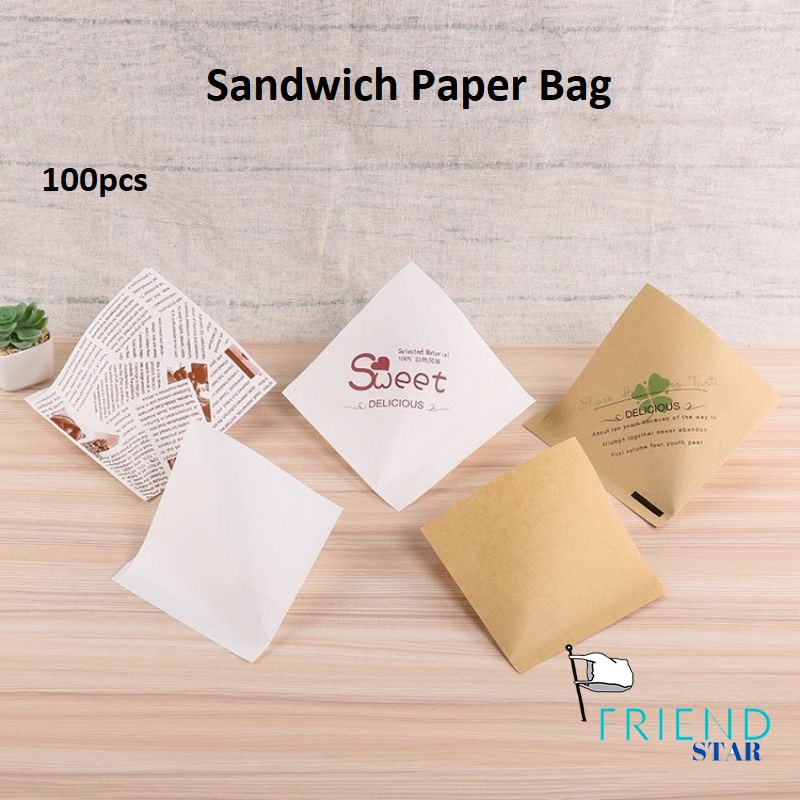 (100pcs) Waffle Bag / Handy Paper Bag / Sandwich Paper Bag / Oil proof ...