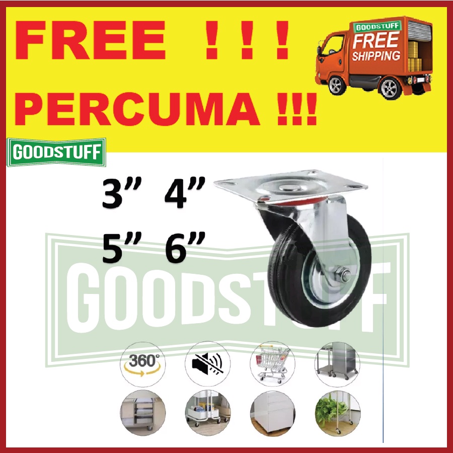 3'' 4'' 5'' 6'' 8'' SWIVEL INDUSTRIAL RUBBER WHEEL CASTOR WHEELS ...