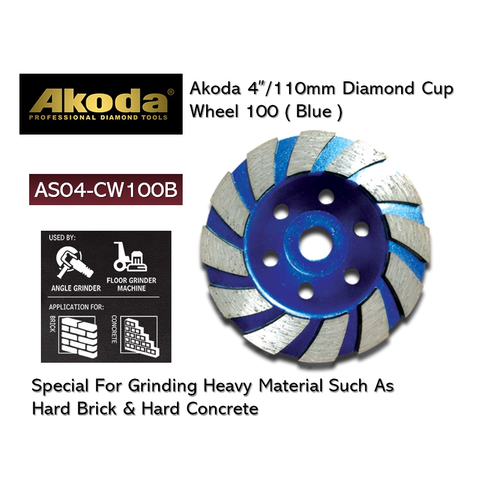 Akoda 4"/110mm Heavy Duty Diamond Grinding Cup Wheel ( Blue ) For Hard ...