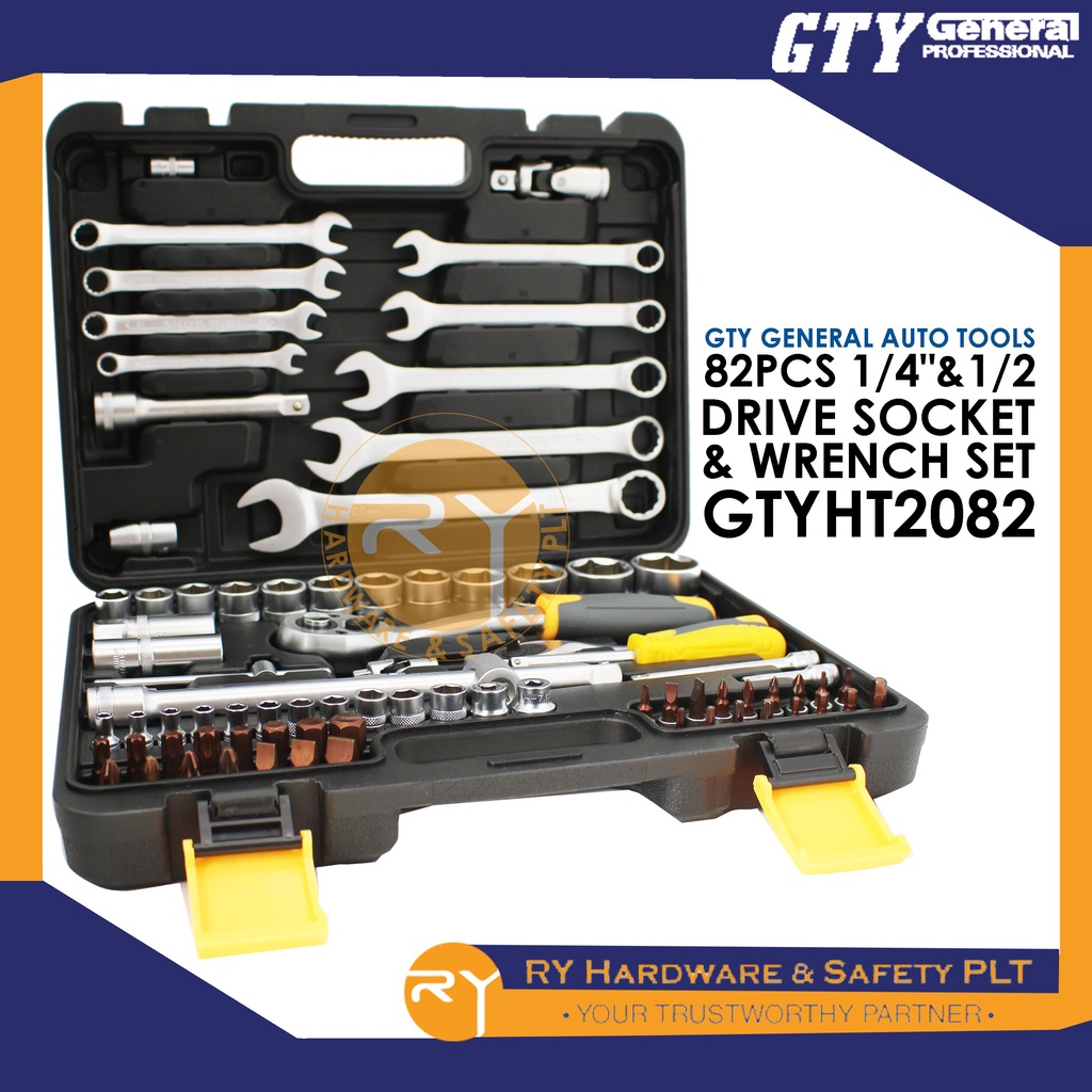 GTY GENERAL AUTO TOOLS | SOCKET SET HT2082 82PCS 1/4"&1/2" | SET SOKET ...