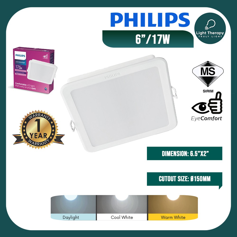 PHILIPS 4"/5"/6"/8" MESON LED Round Square Recessed Downlight 59466 59467 59464 59465 Lampu ...