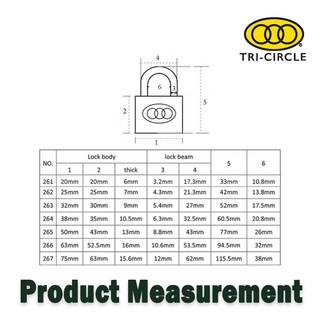 Tri-Circle 261 262 263 264 265 266 Brass Padlock + 3 Brass Key 20mm ...