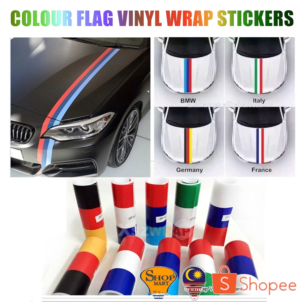 Car Stripe Sticker Three Tone Colour Flag Strip Stickers Car Body ...
