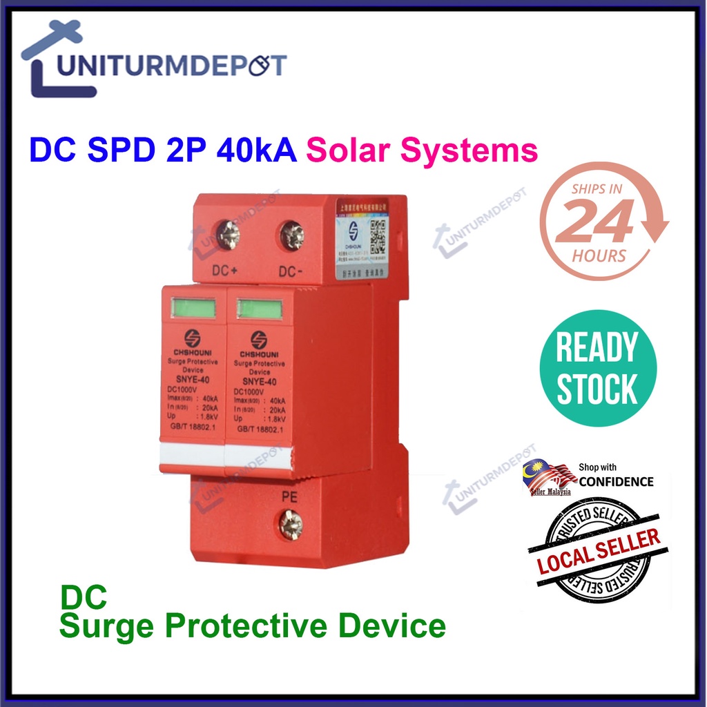 DC SPD 2P Surge Protective Device Lightning Protector 40KA for Solar ...