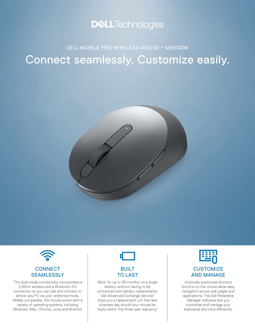 Dell Mobile Pro Wireless Mouse - MS5120W Single Bluetooth 1600 dpi ...