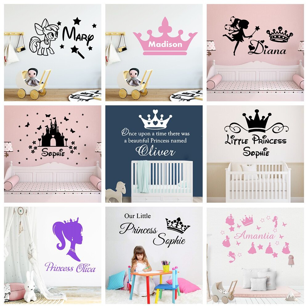 Personalized Girl Name Wall Decals Princess Custom Name Vinyl Wall ...