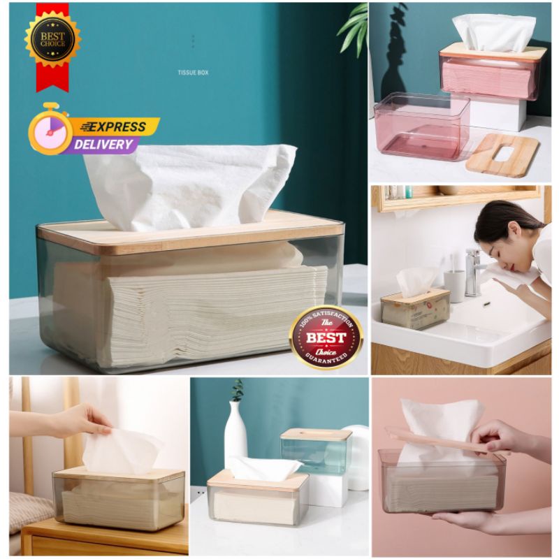 NORDIC Pink Wooden Tissue Box Transparent Tissue Box Kotak Tisu Kayu ...