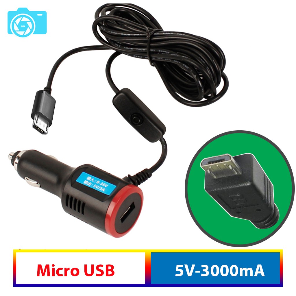Power supply pipe for dash cam, Micro USB pin, with switch and 1 USB ...