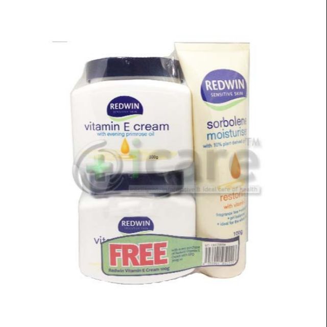 Redwin Vitamin E Cream 300gx2 foc Redwin Sorbolene Moisturiser 100g (new packing) | Shopee Malaysia