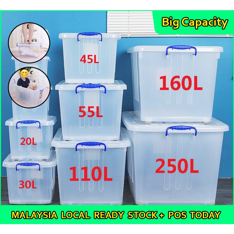 (45L/55L) Clear Storage Container With Wheel Kotak Simpanan Plastik ...