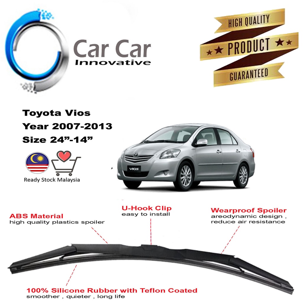 Toyota Vios Wiper 2007-2013 Car Wiper Blades ,Silicone Wiper Blade, Car Windshield ( 1 pair ...
