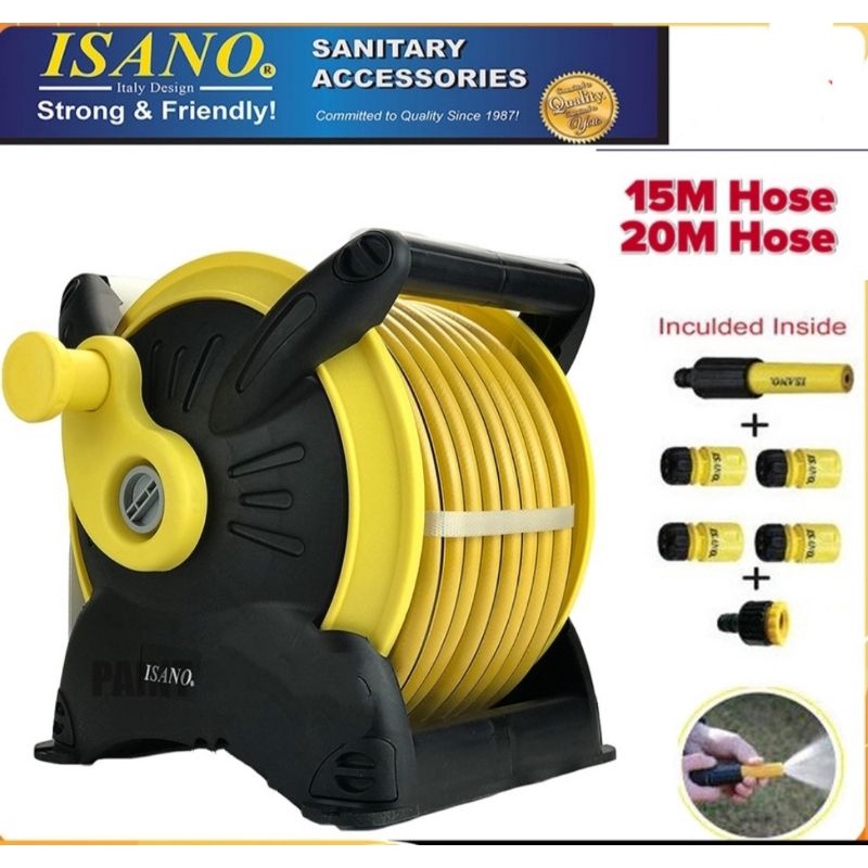 ISANO 20M 15M HOSE REEL SET WITH ACCESSORIES 1/2 HOSE WALL MOUNTED ...