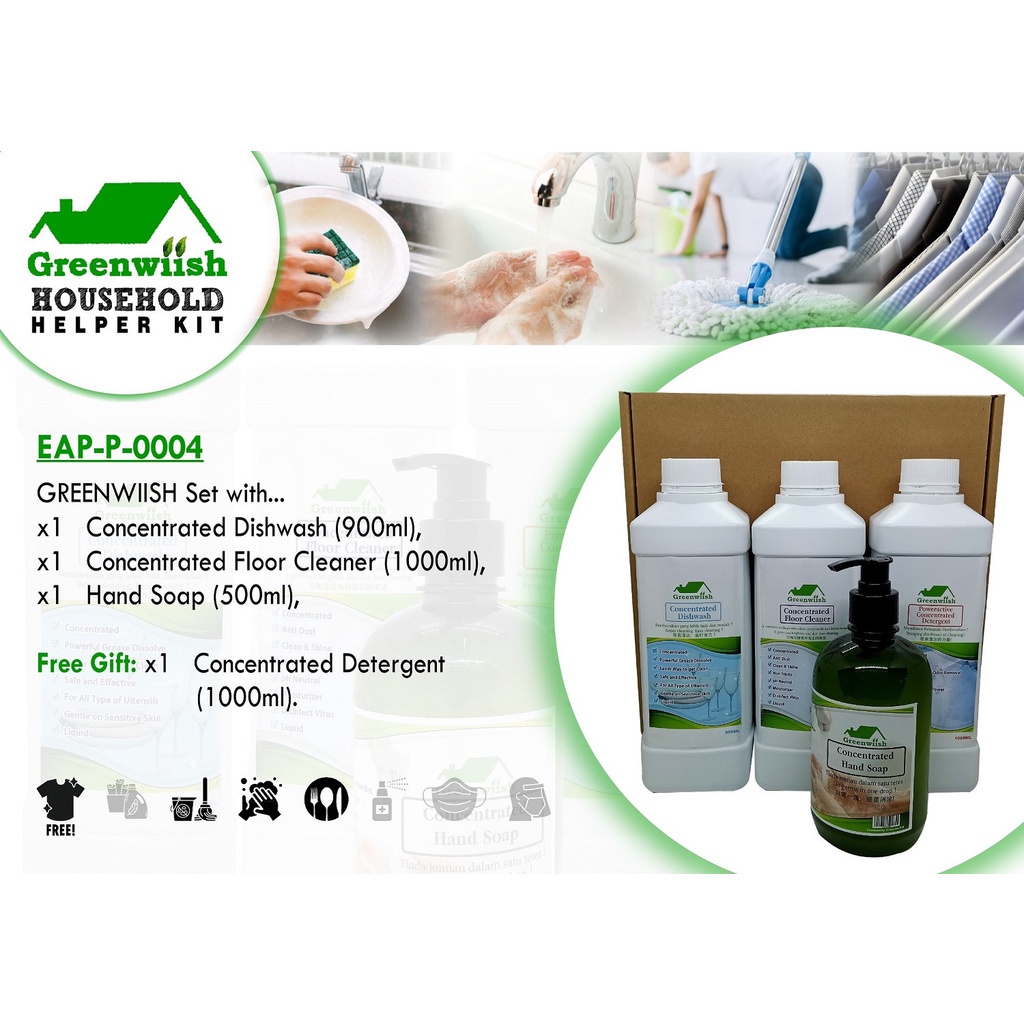 GREENWIISH 4 in 1 Set Concentrated Pencuci Pinggan, Pembersih Lantai ...