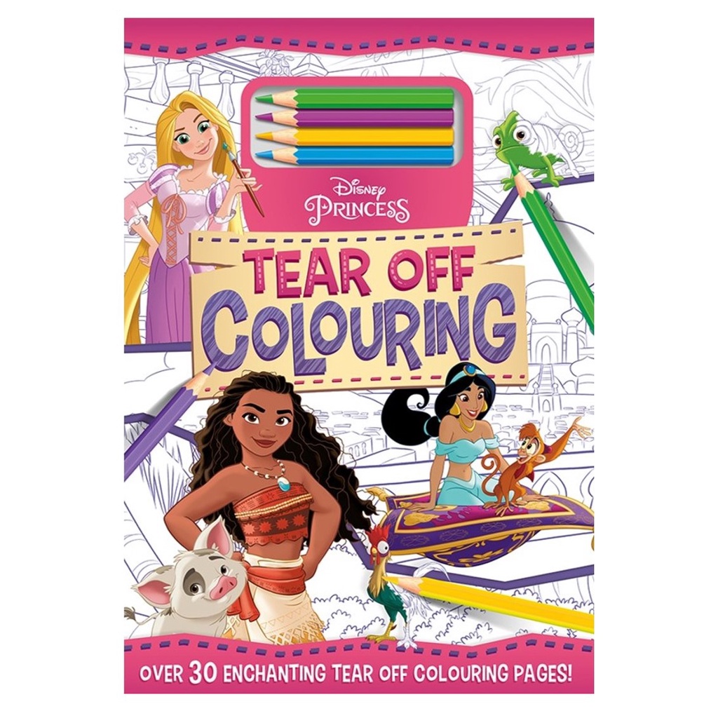 Disney Princess Tear Off Colouring Book with Colour Pencils for Kids to ...