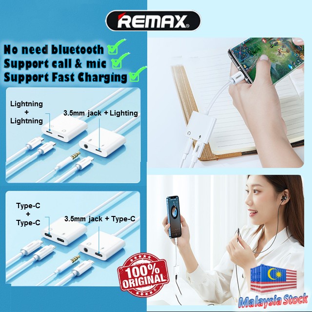 Original Remax 30w Fast Charging Audio Adapter Type C to 3.5mm iPh⊙ne to 3.5mm Jack Adapter Aux ...