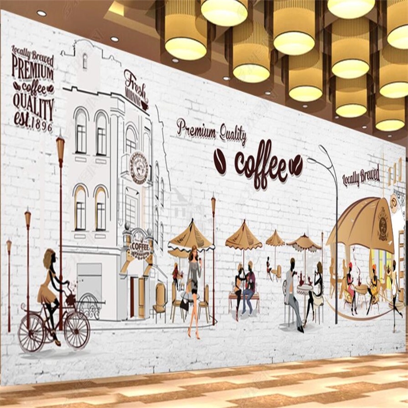 Hand-painted brick wall coffee theme restaurant custom mural coffee ...
