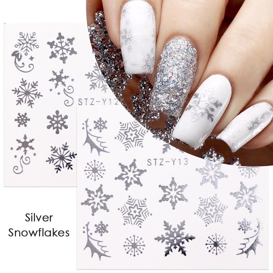 Glitter Snowflake Nail Stickers Christmas Nail Art Decals Water ...