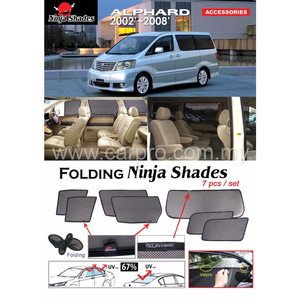 Toyota Alphard 10 2002 - 2008 Magnetic Ninja Shades Sunshade (7pcs ...