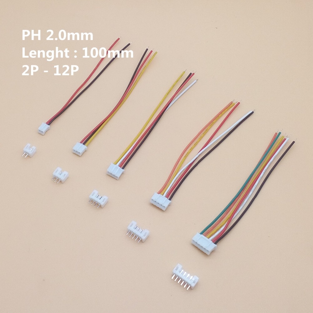 10Sets PH2.0 Mini Micro JST 2.0 PH Male Female Connector 2/3/4/5/6/7/8/9/10-Pin Plug With ...