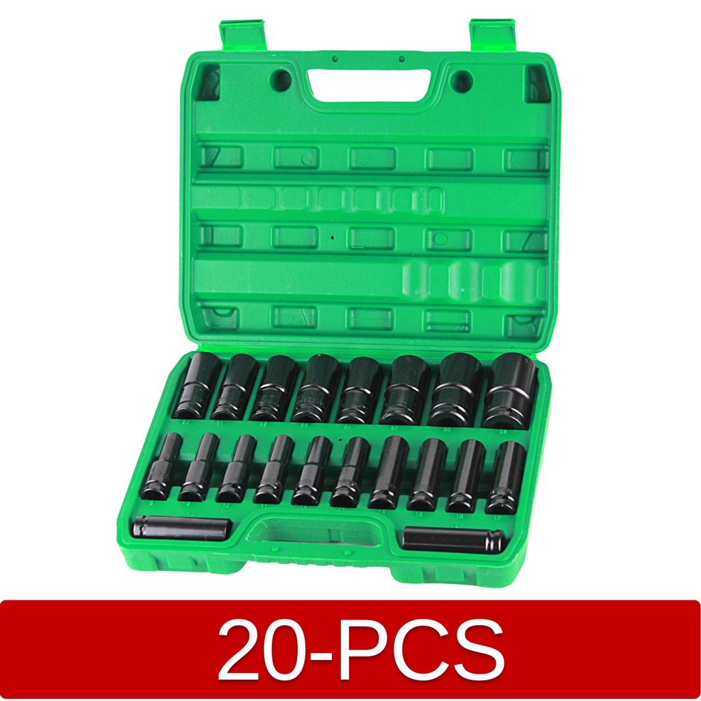 15PCS / 20PCS 1/2 Inch Long Impact Socket Set Black Deep Box Set Tool ...