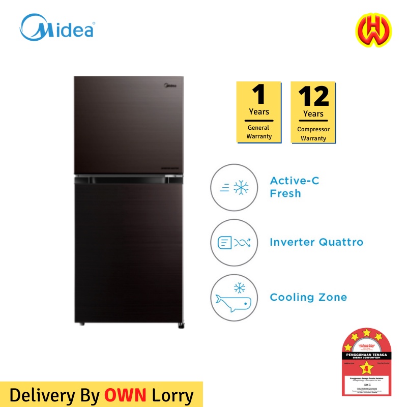 Midea 200L Inverter Quattro 2 Door Refrigerator Smart Sensor Big Cooling Zone Fridge ...