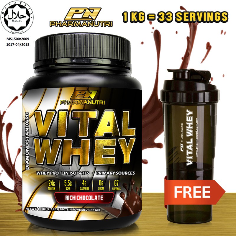 Vital Whey Isolate Halal 1KG 24G Protein+Fre Shaker vs Optimum ...