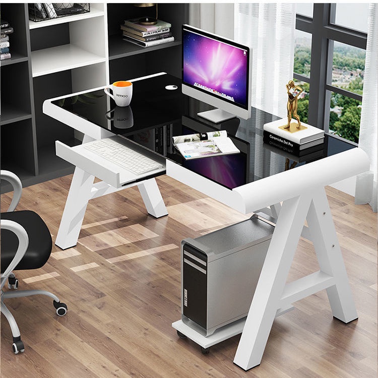 Computer Desk, Tempered Glass Office Desk, Home Office Desk, Bedroom ...