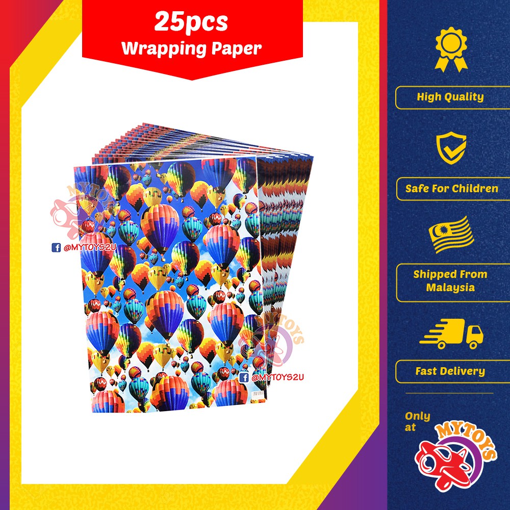 Wrapping Paper Air balloon 25pcs Wholesale Gift Wrapper Pembalut Hadiah ...