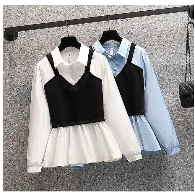 Mona Fake Layer Top Blue | Shopee Malaysia