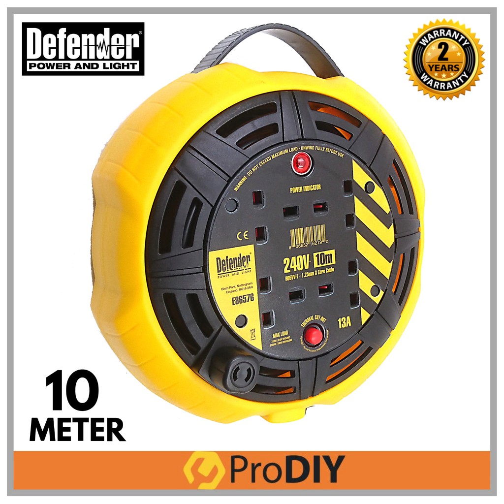 DEFENDER E86576 10M 240V Industrial Extension Wire Cable Reel (2 Years ...