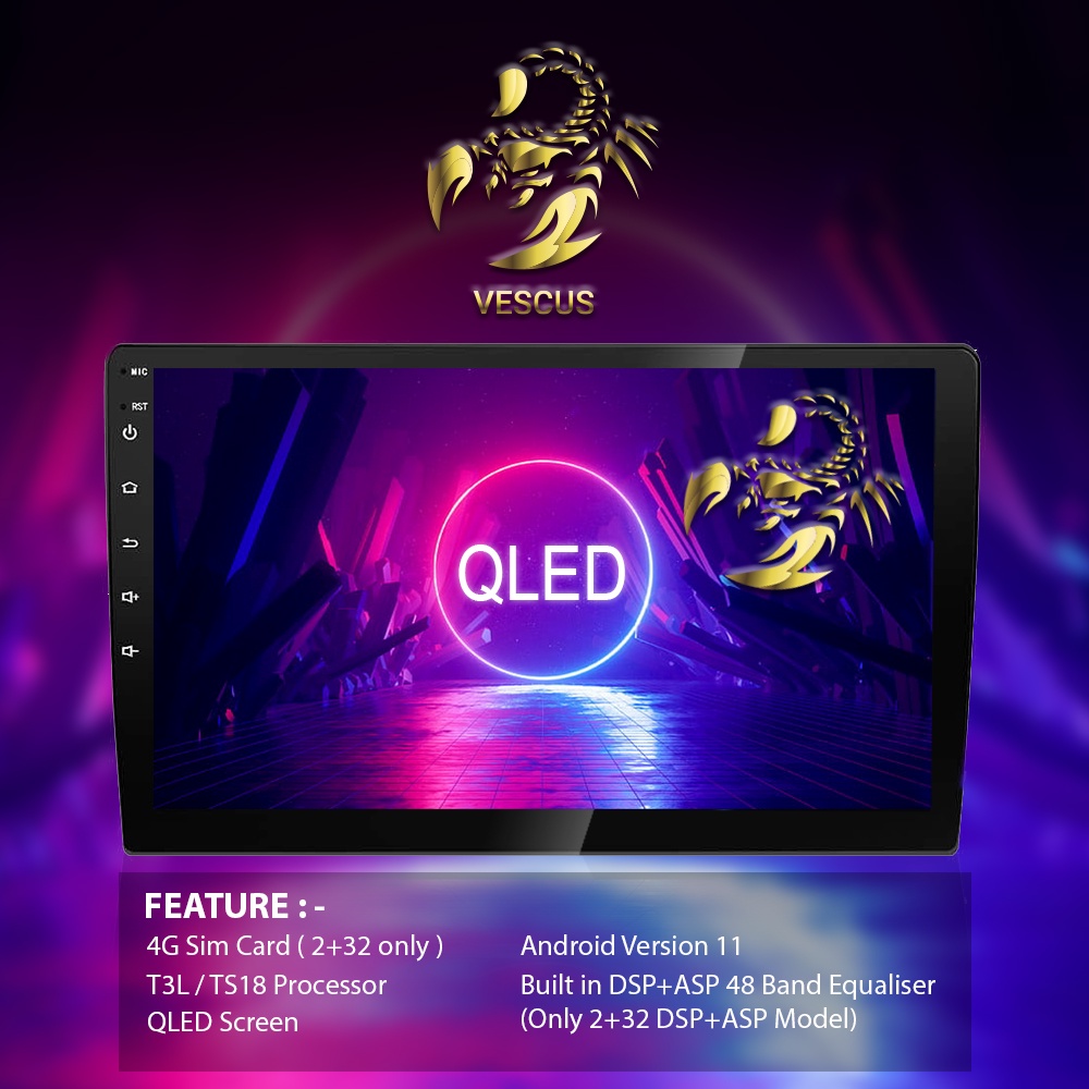 🦂VESCUS 🦂 [ 2 + 32 DSP 4G SIM ] Octa-Core Processor QLED Screen T3L ...