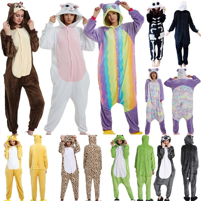 Animal Pajamas！Cat Panda Chipmunks Bear Frog Skull Sleepwear Flannel ...