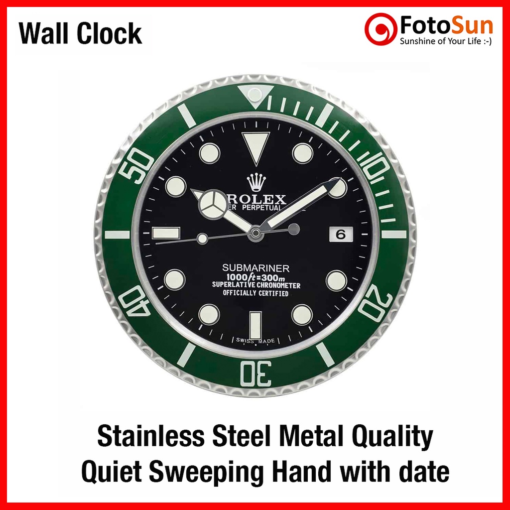 Premium Wall Clock ROLEX Submariner Stainless Steel Quiet Sweeping hand ...