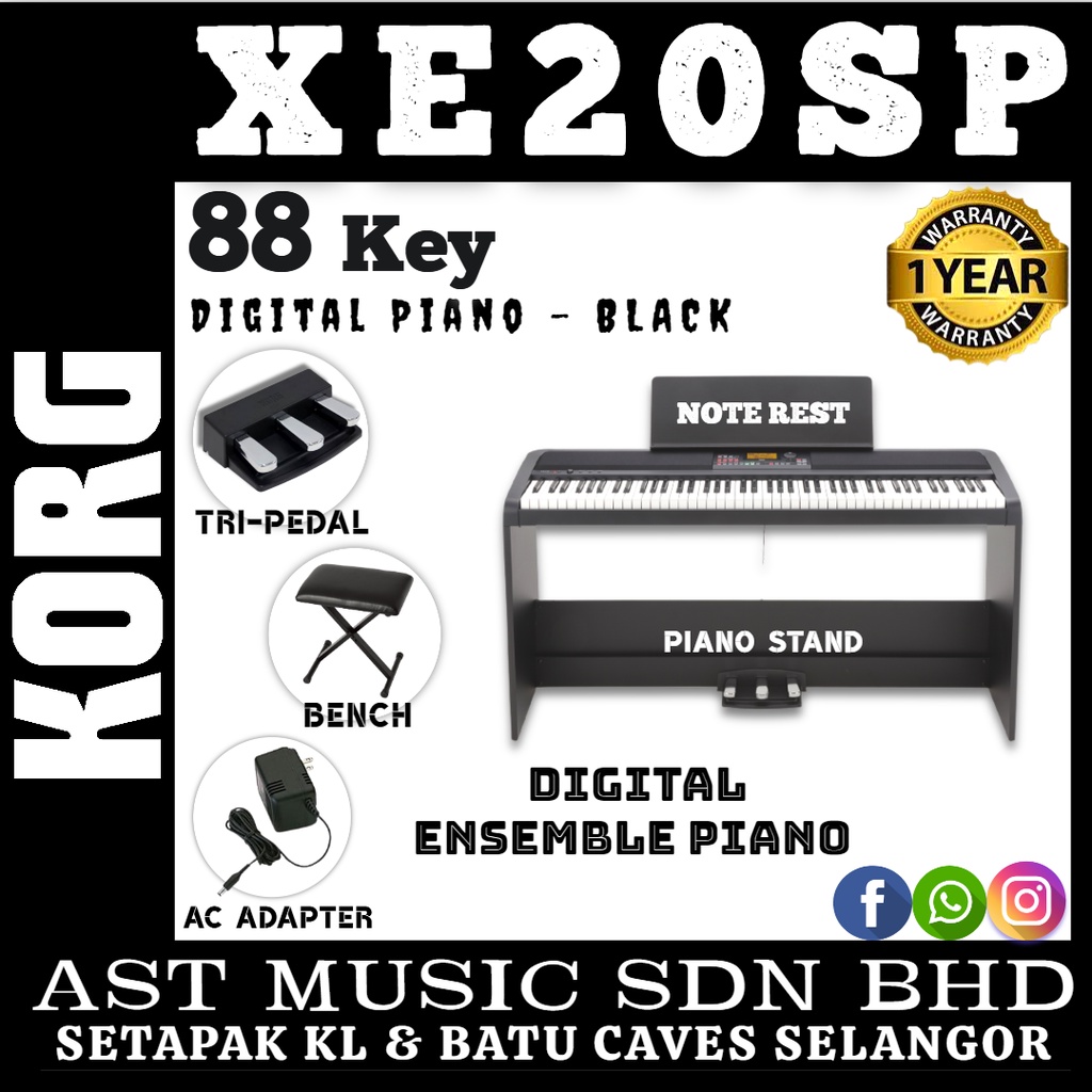Korg XE20SP 88-Key Digital Ensemble Piano with Keyboard Bench - Black ...