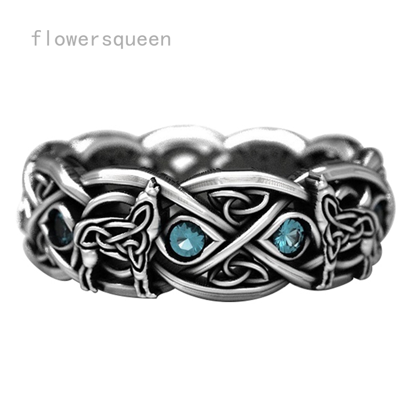flowersqueen Men's Ring Giant Wolf Defend Arkenstone Celtic Knot Totem ...