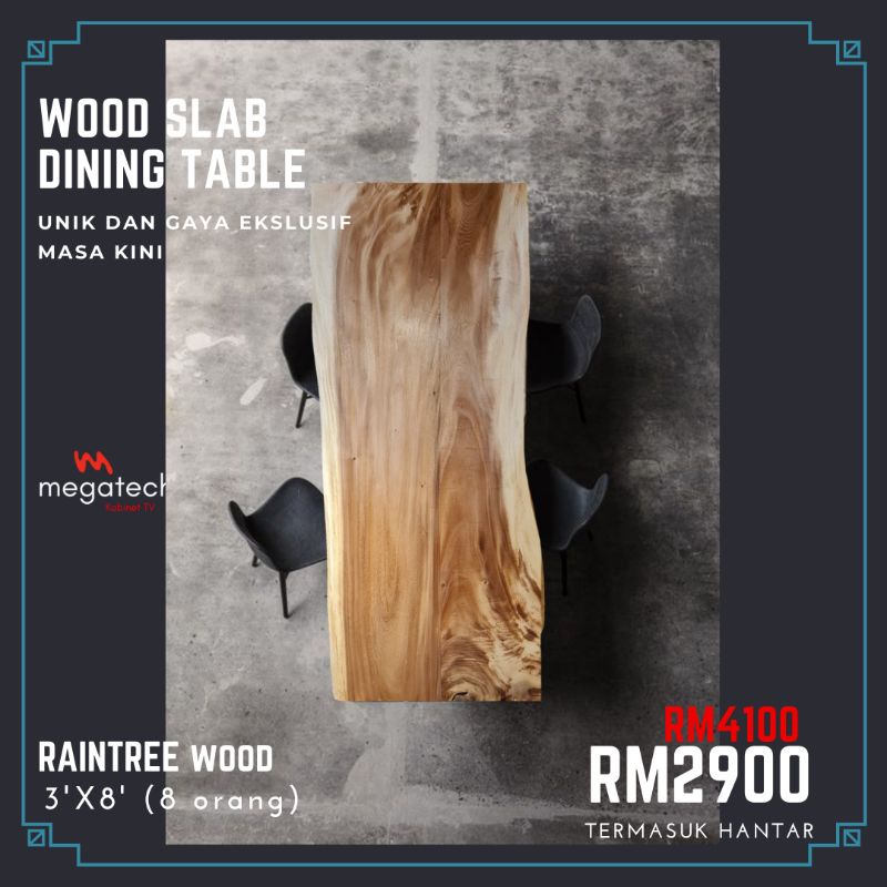 MEJA MAKAN 8 ORANG JENIS KAYU BALAK DINING TABLE WOOD SLAB | Shopee ...