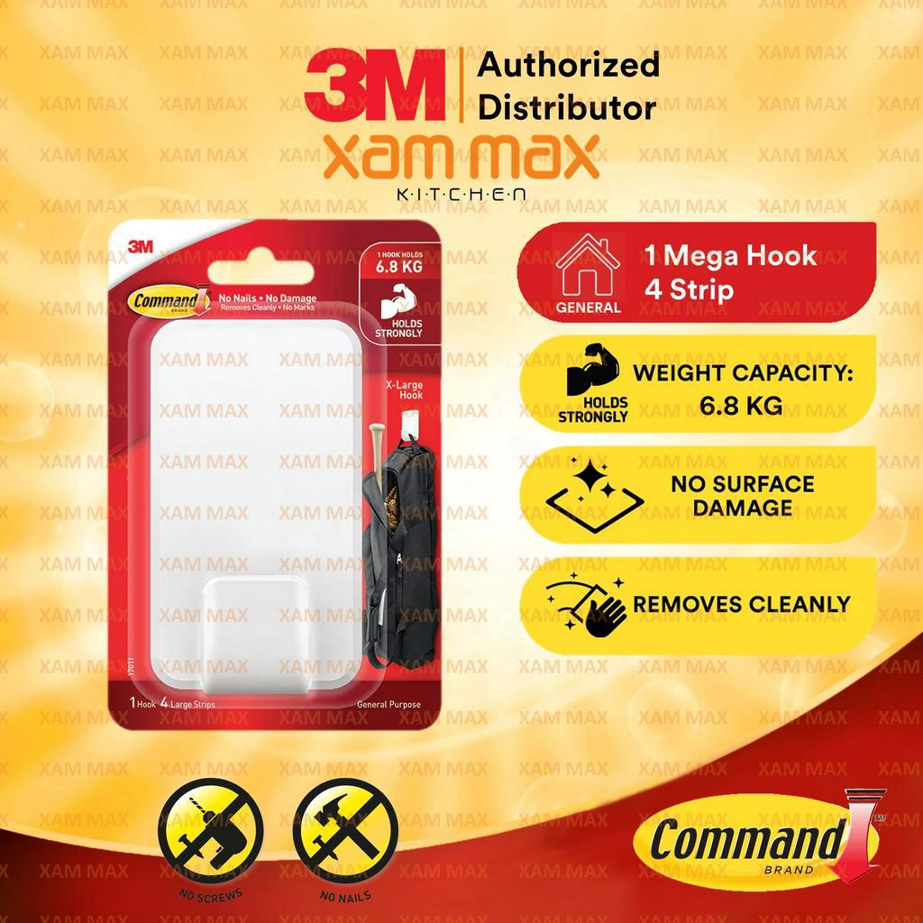 3M Command - 17010 17011 X-Large Mega Wall Mounted Utility Hook / Damage Free Removable w ...