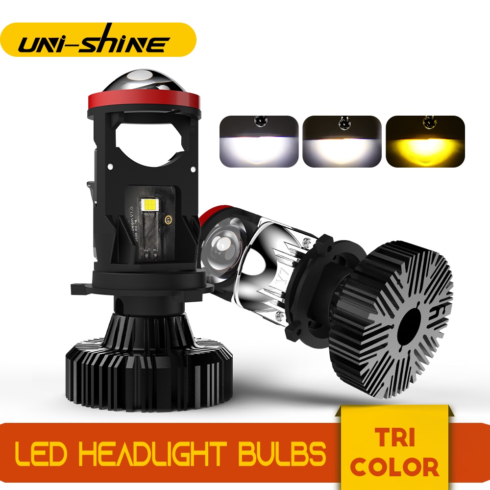 Unishine 2PCs y7s car LED headlight tri-color mini projector lens h4 ...