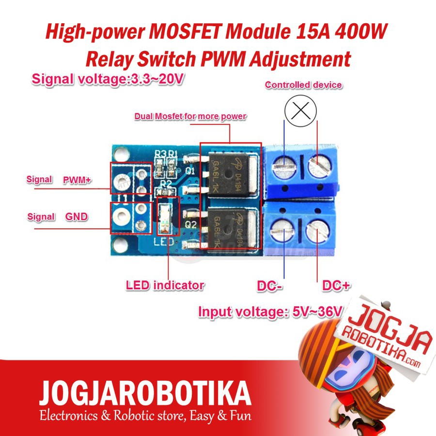 High-power MOSFET Module 15A 400W Relay Switch PWM Adjustment | Shopee ...