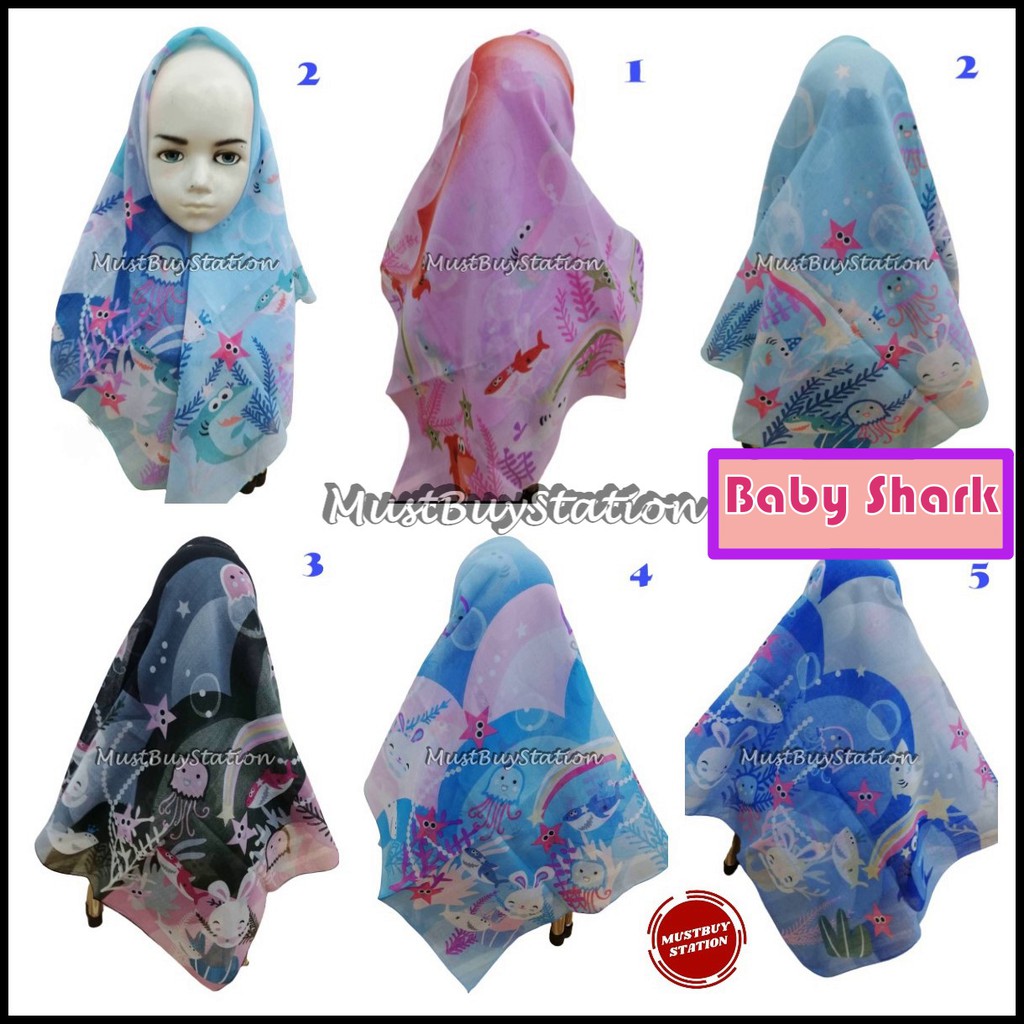 MBS Tudung Bawal Budak Cartoon Baby Shark | Shopee Malaysia