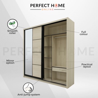 FREE INSTALL Almari Baju Wardrobe Sliding Door Anti-Jump Cabinet Clothes 8ft x 8ft / 6ft x 8ft ...