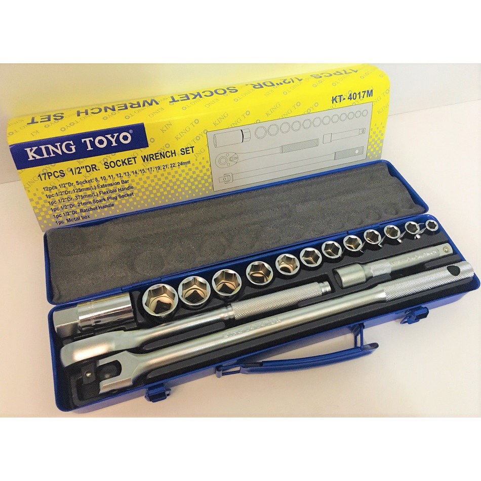 King Toyo KT-4017M 17Pieces 1/2" 6Point /12Point Box Socket With Hand ...