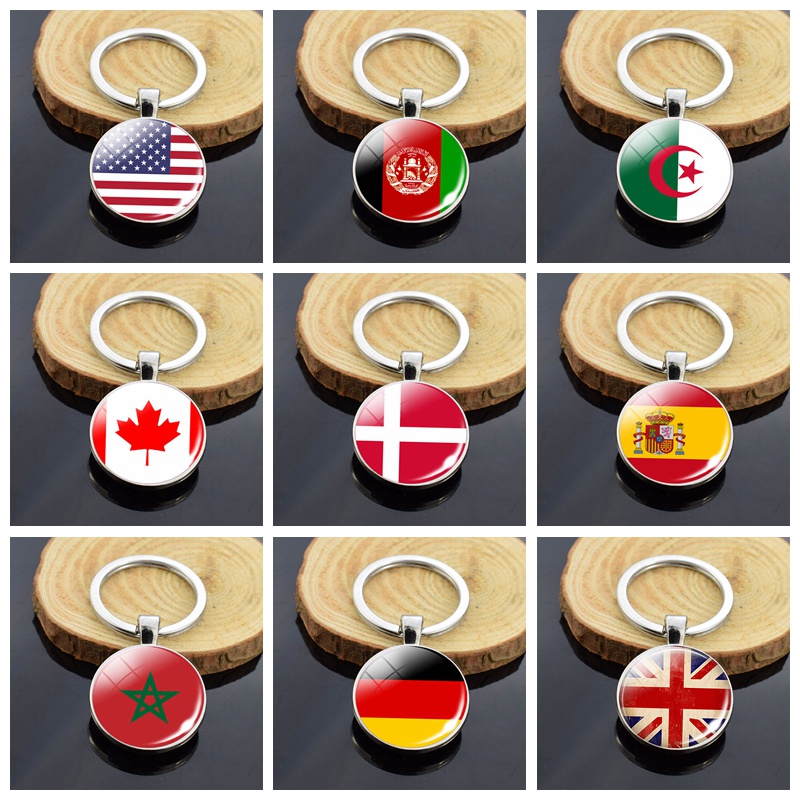 Double side Flag Keychain National Flag Glass Ball Keychain USA United ...