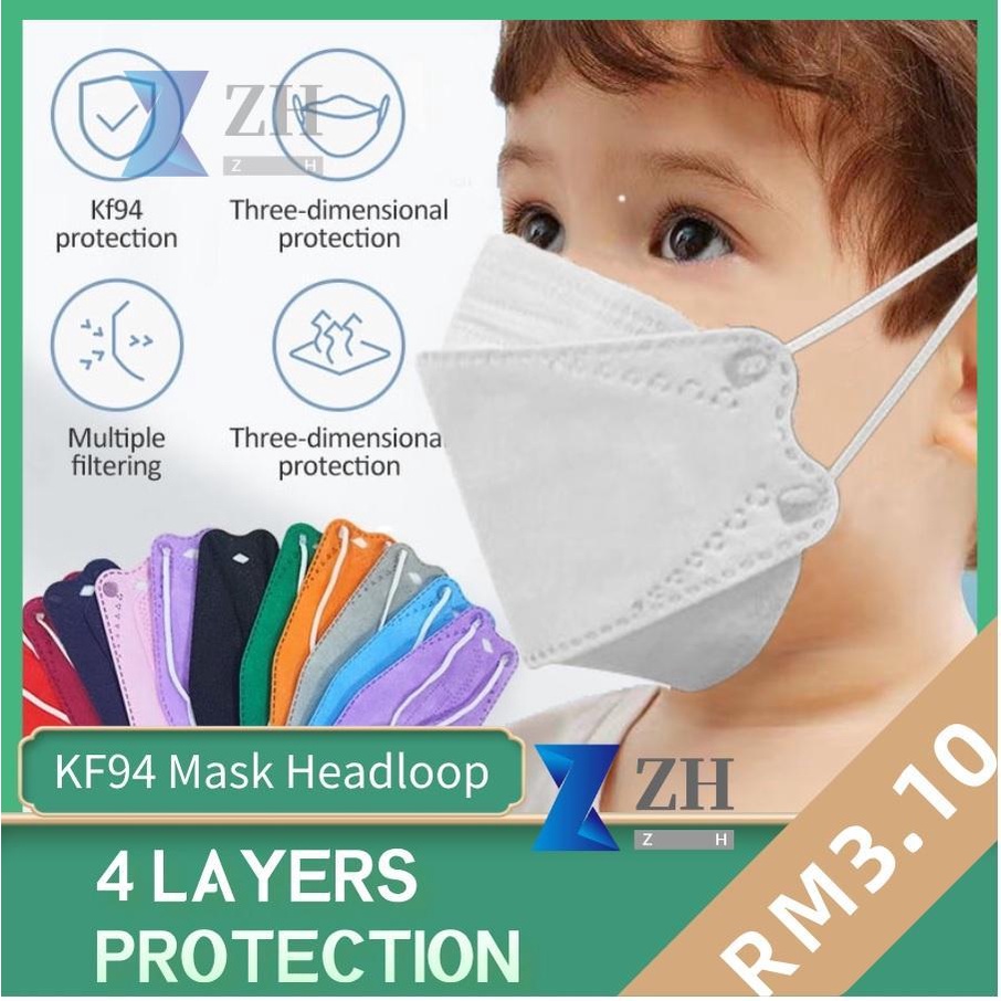 KF94 Mask Headloop/ Hijab Mask/ Mask Kanak/Adult Kids Face Mask/ N94/4 ...