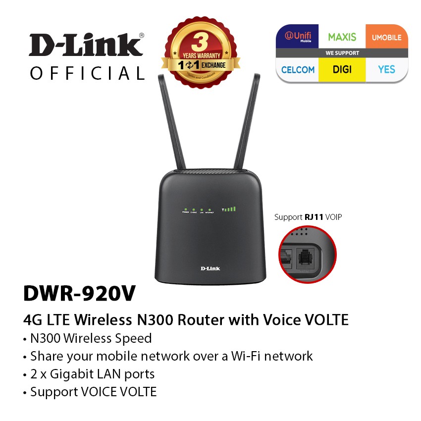 D-LINK DWR920V 4G LTE Wireless Hotspot WiFi Modem Router WITH RJ-11 ...