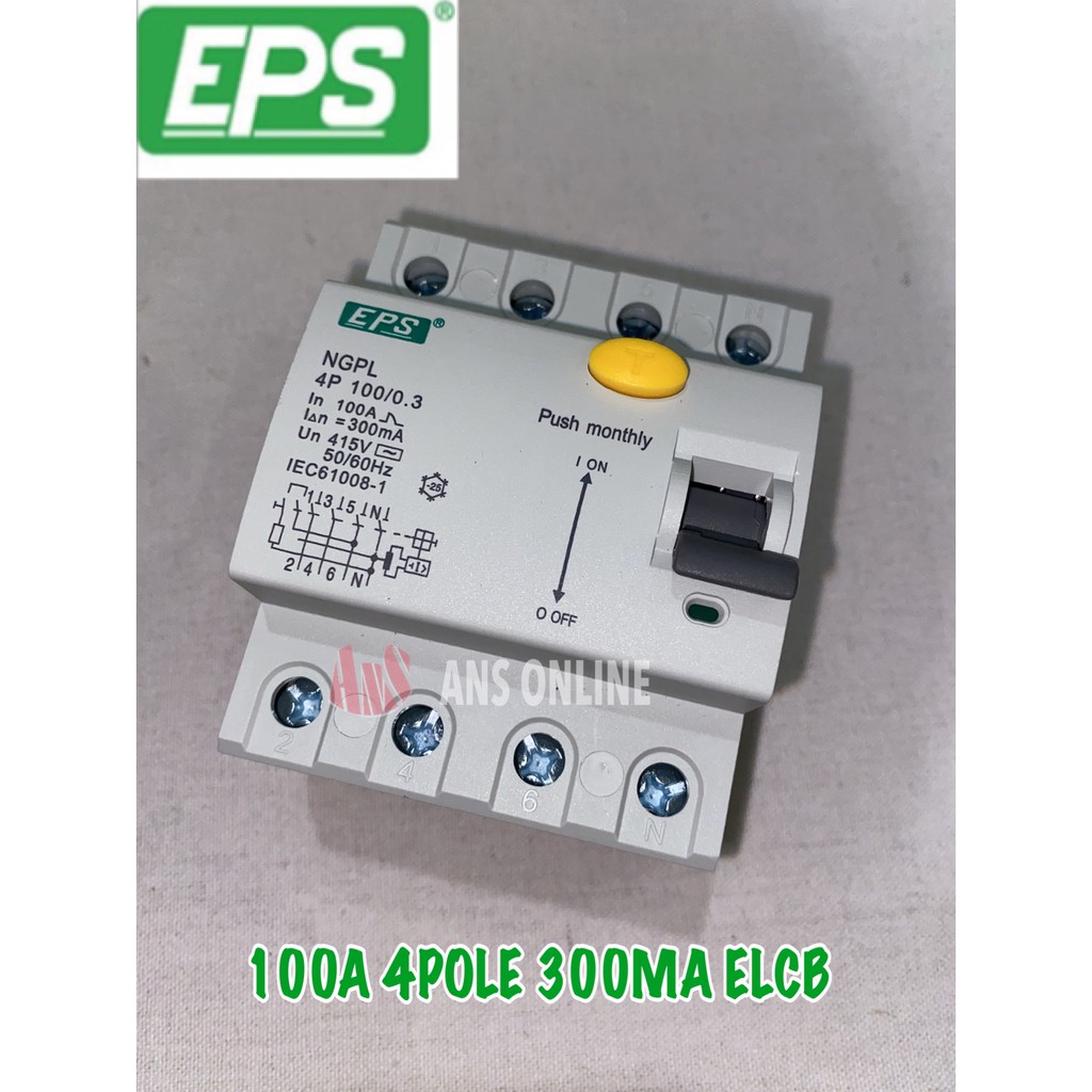 EPS 100A 4POLE 300MA ELCB / RCCB ( 0.3MA ) RESIDUAL CURRENT CIRCUIT ...