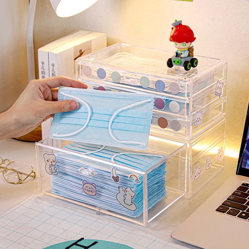 Mask Storage Box Transparent Drawer Stackable Organizer Portable ...